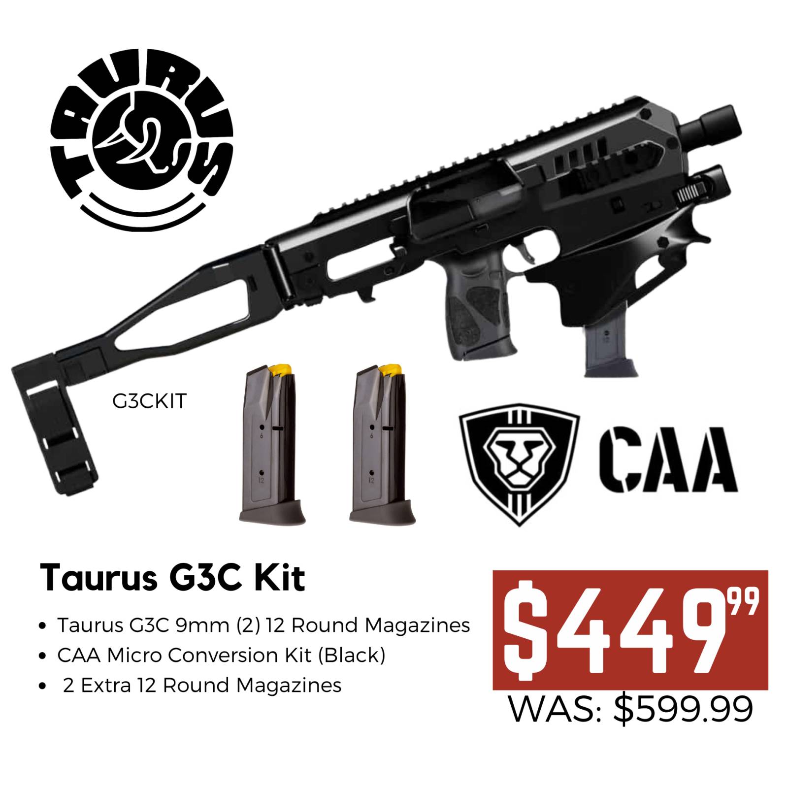 Taurus G3C + CAA Micro Conversion Kit + 2 Extra Magazines | SHOOTERS ...