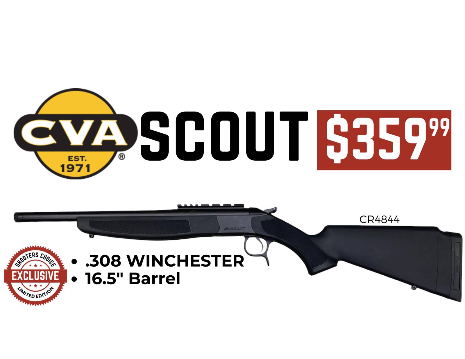 CVA CR4844 Scout .308 Win Blued Action and Threaded Barrel 16.5” 5/8-24 ...