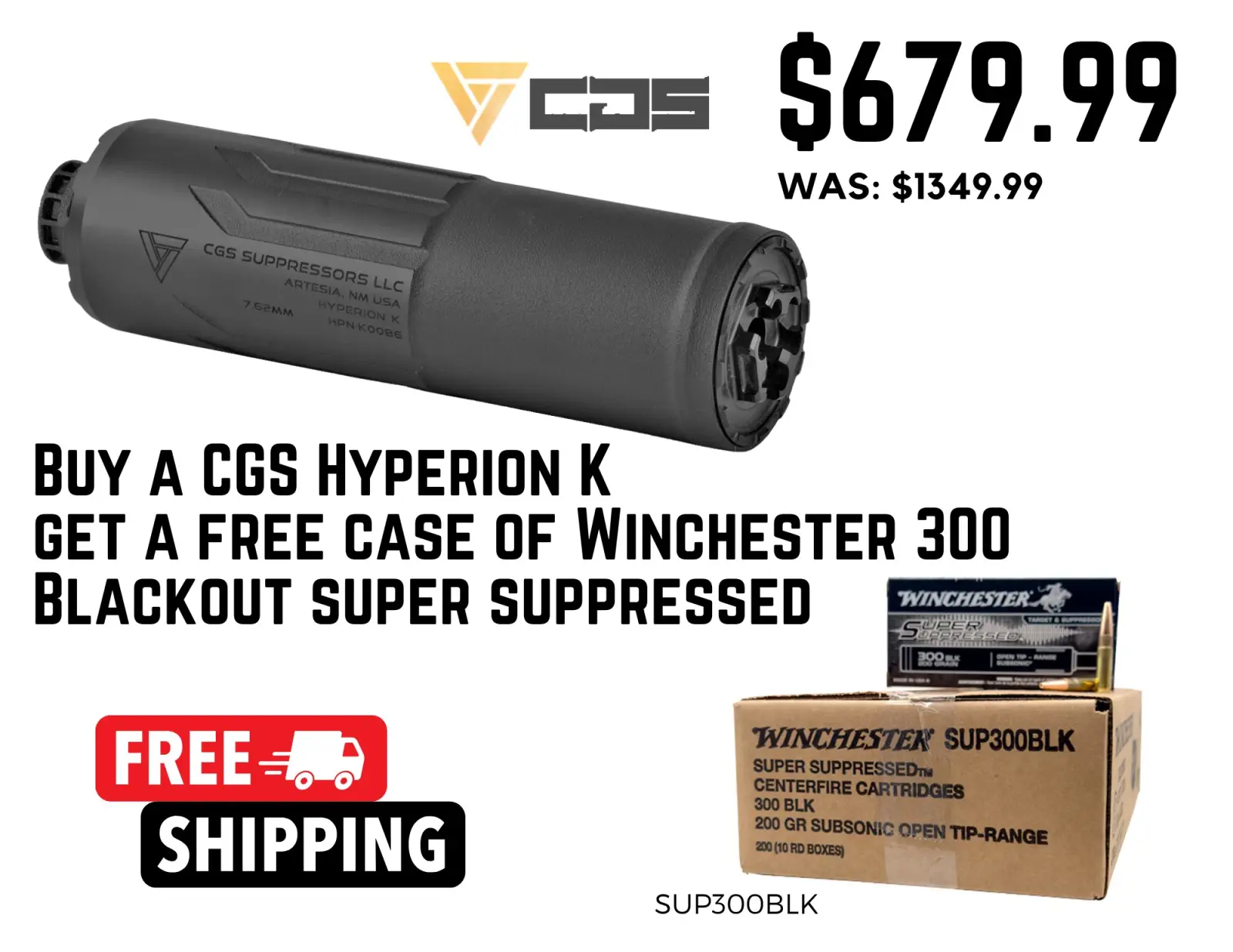 CGS Hyperion K w/ Case (200rd) Winchester Super Suppressed 300 Blackout ...